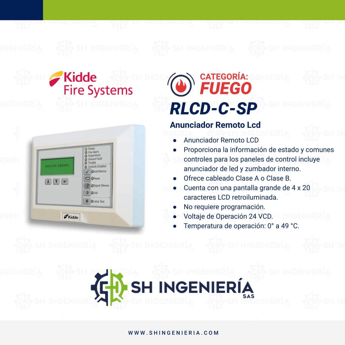 SH Ingeniería | RLCD-C-SP Anunciador remoto LCD Edwards-Kidde