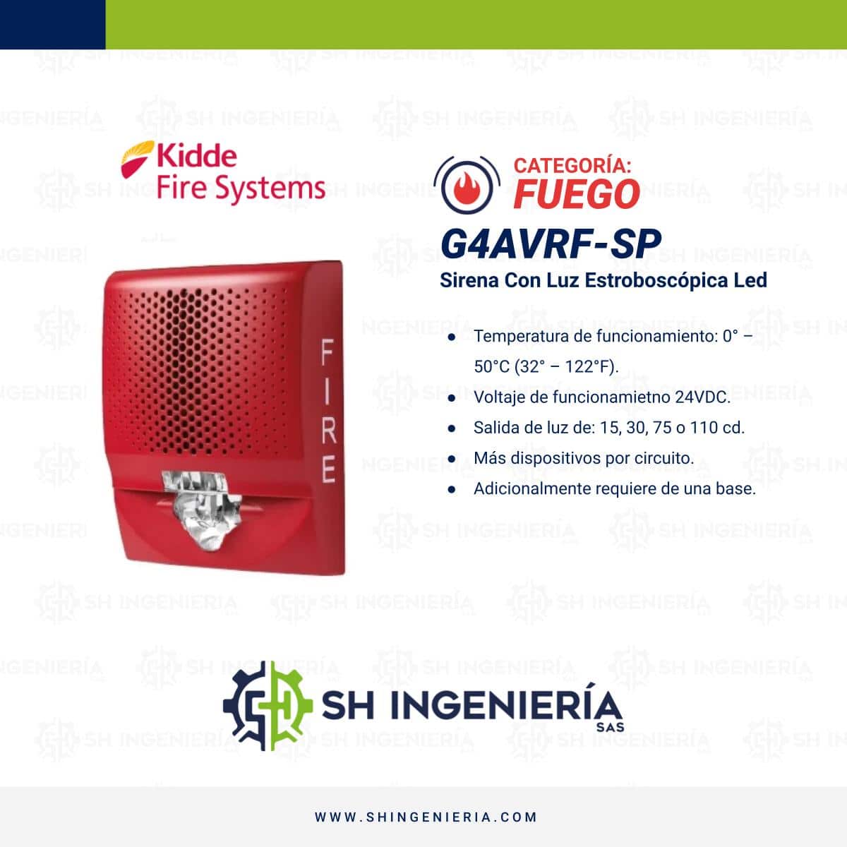 G4AVRF-SP Sirena con Luz Estroboscópica LED – Convencional Kidde - SH ...