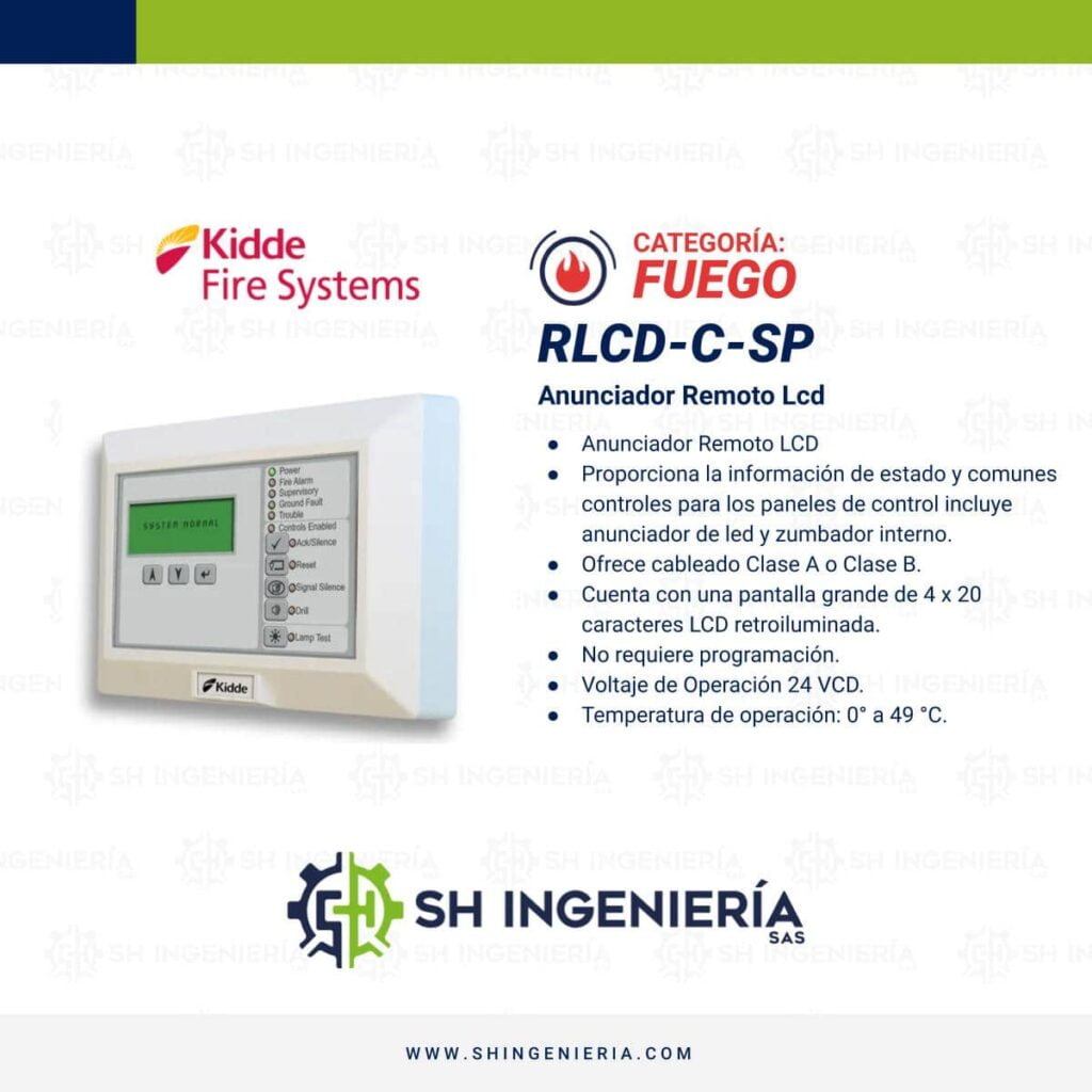 SH Ingeniería | RLCD-C-SP Anunciador remoto LCD | Edwards Kidde